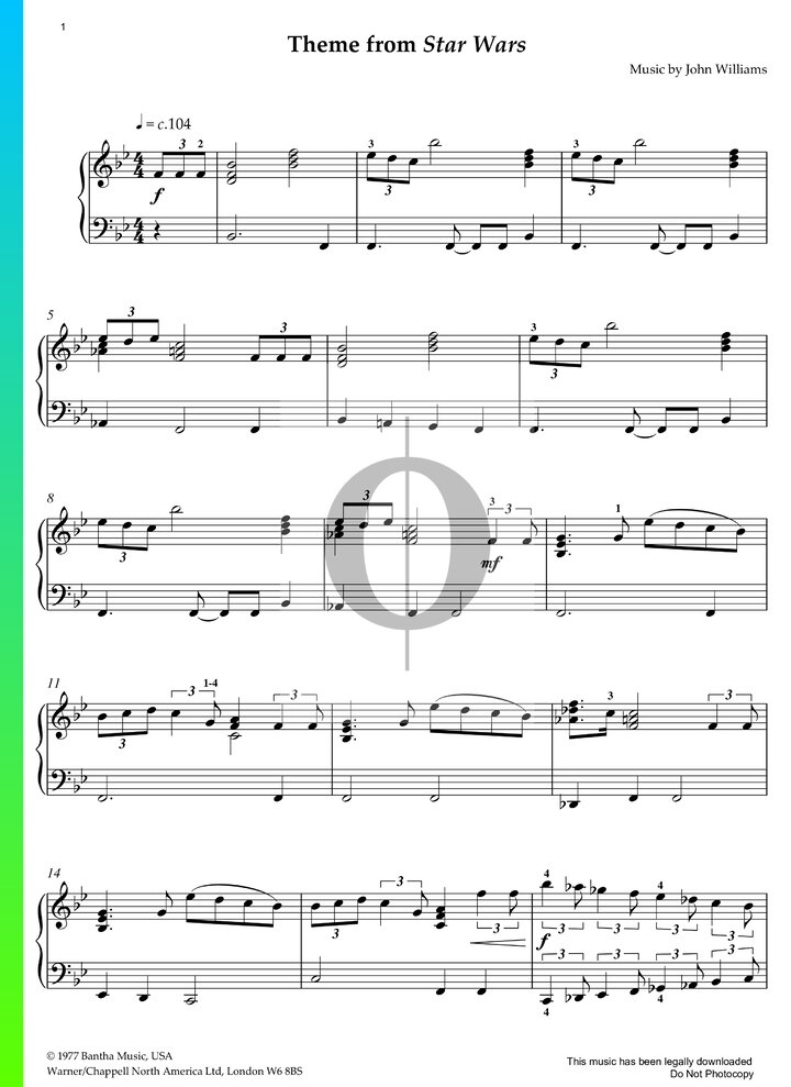 Star Wars (Main Theme) Piano Sheet Music from Star Wars: Episode IV - A ...