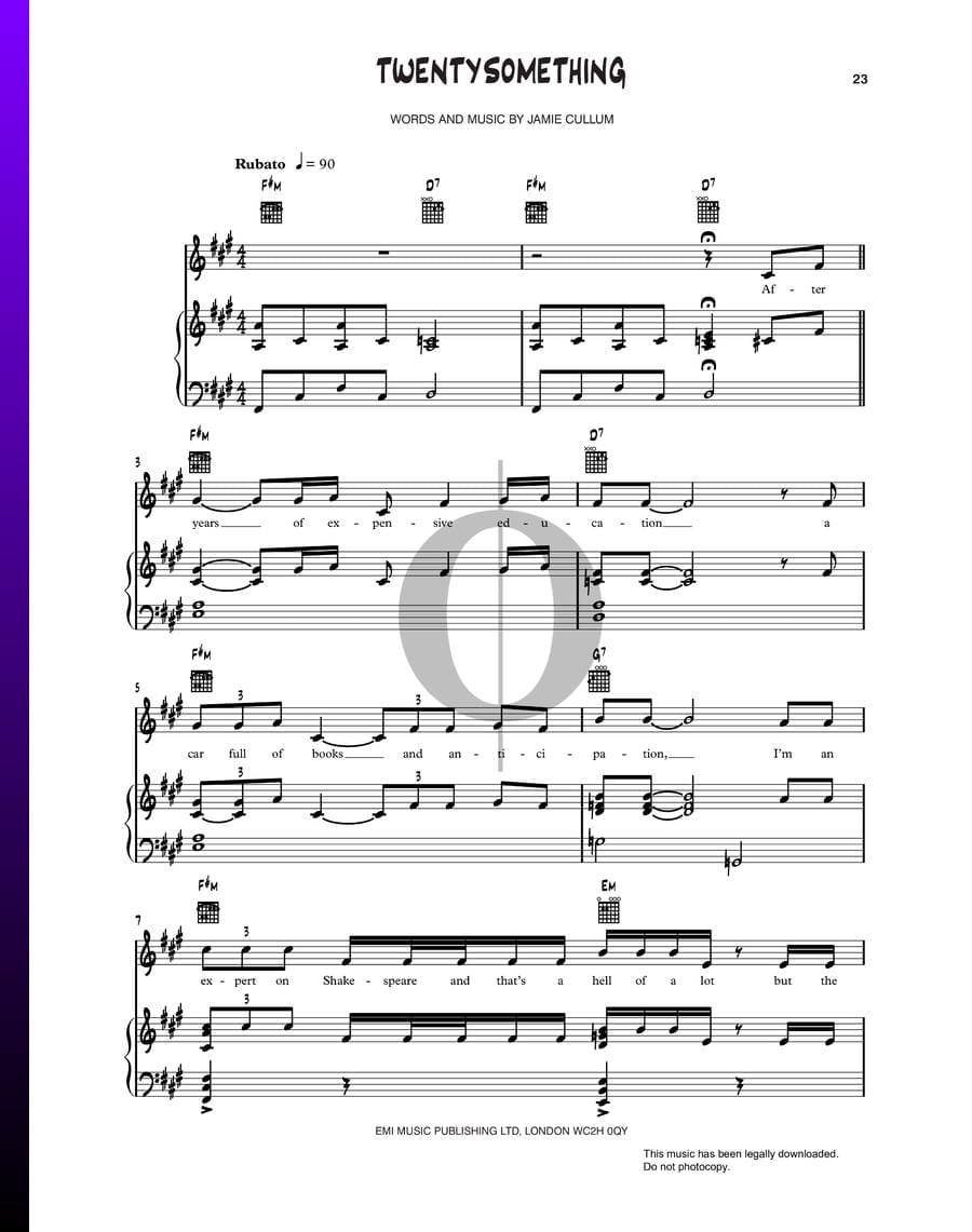Twentysomething (Jamie Cullum) Piano Sheet Music - OKTAV