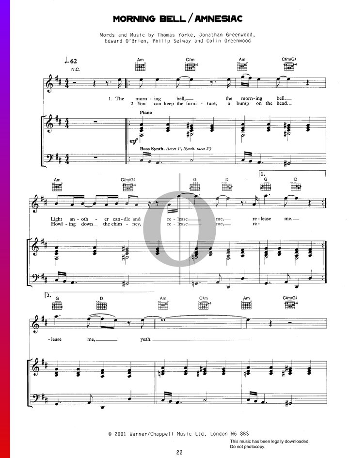 Morning Bell Sheet Music (Piano, Guitar, Voice) - PDF Download ...