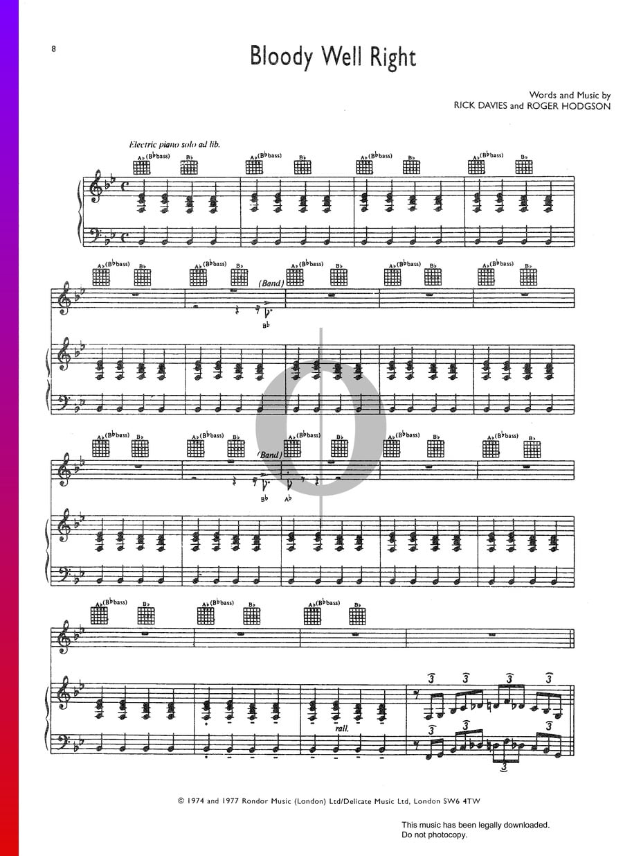 Bloody Well Right (Supertramp) Piano Sheet Music - OKTAV