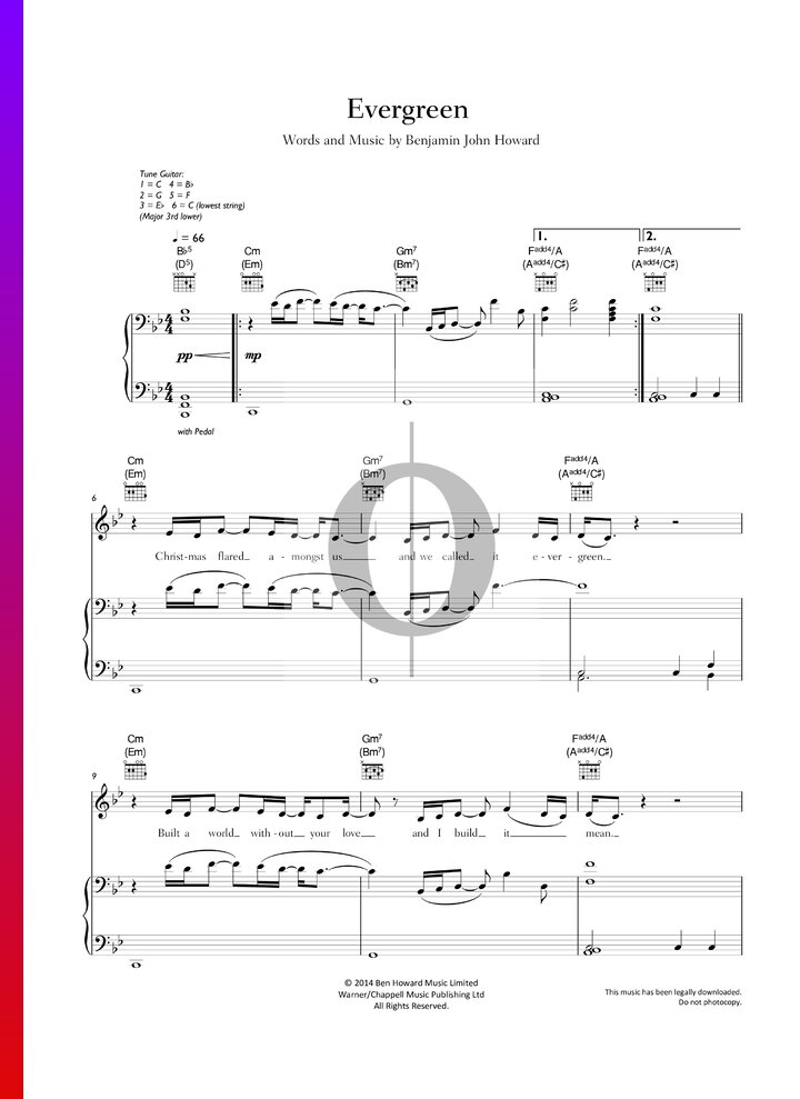 Evergreen (Ben Howard) Piano Sheet Music - OKTAV