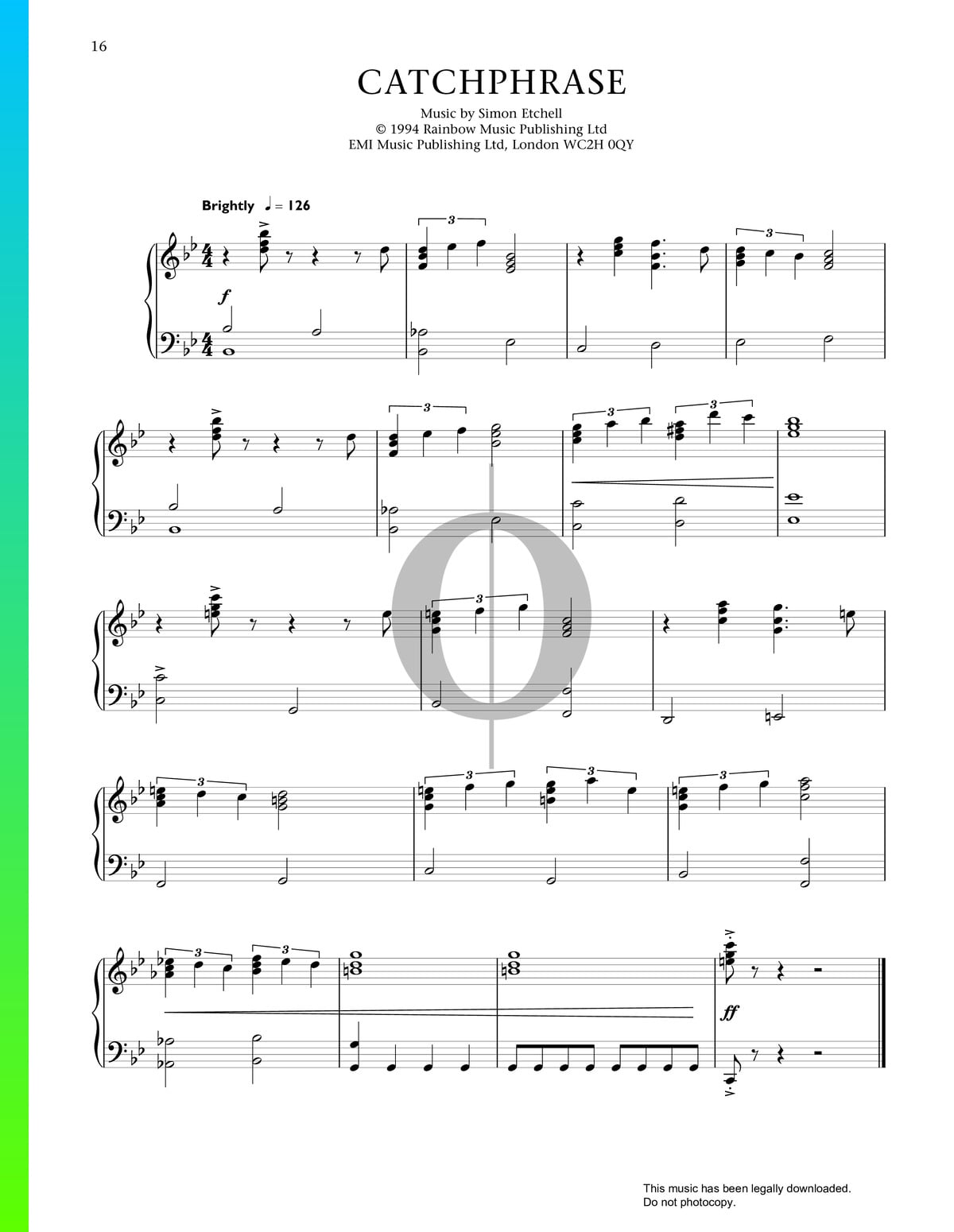 Catchphrase Piano Sheet Music from Catchphrase by Simon Etchell - OKTAV