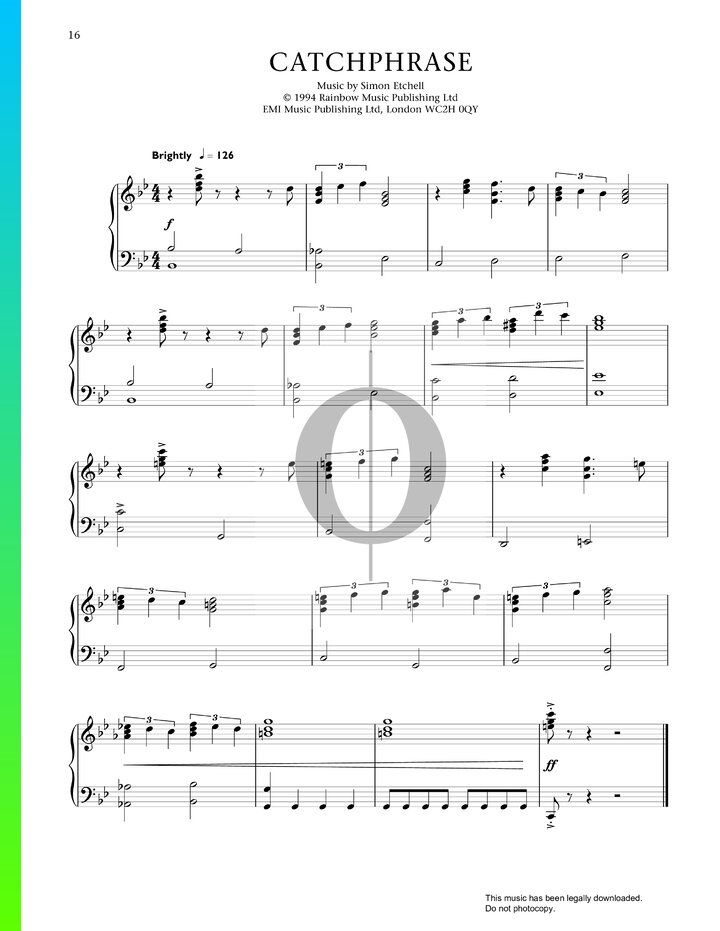 Catchphrase Piano Sheet Music from Catchphrase by Simon Etchell - OKTAV