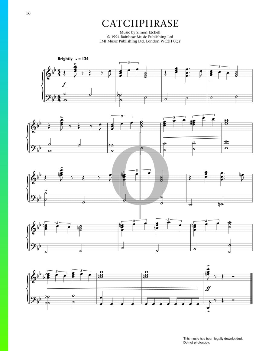 Catchphrase Piano Sheet Music from Catchphrase by Simon Etchell - OKTAV