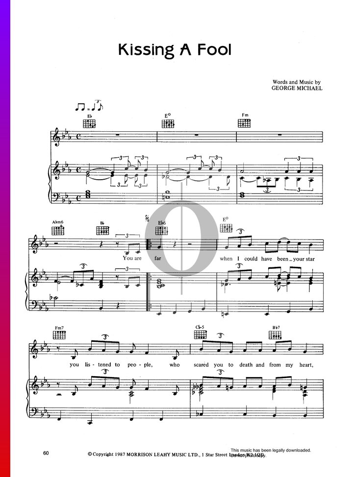 Kissing A Fool (George Michael) Piano Sheet Music - OKTAV