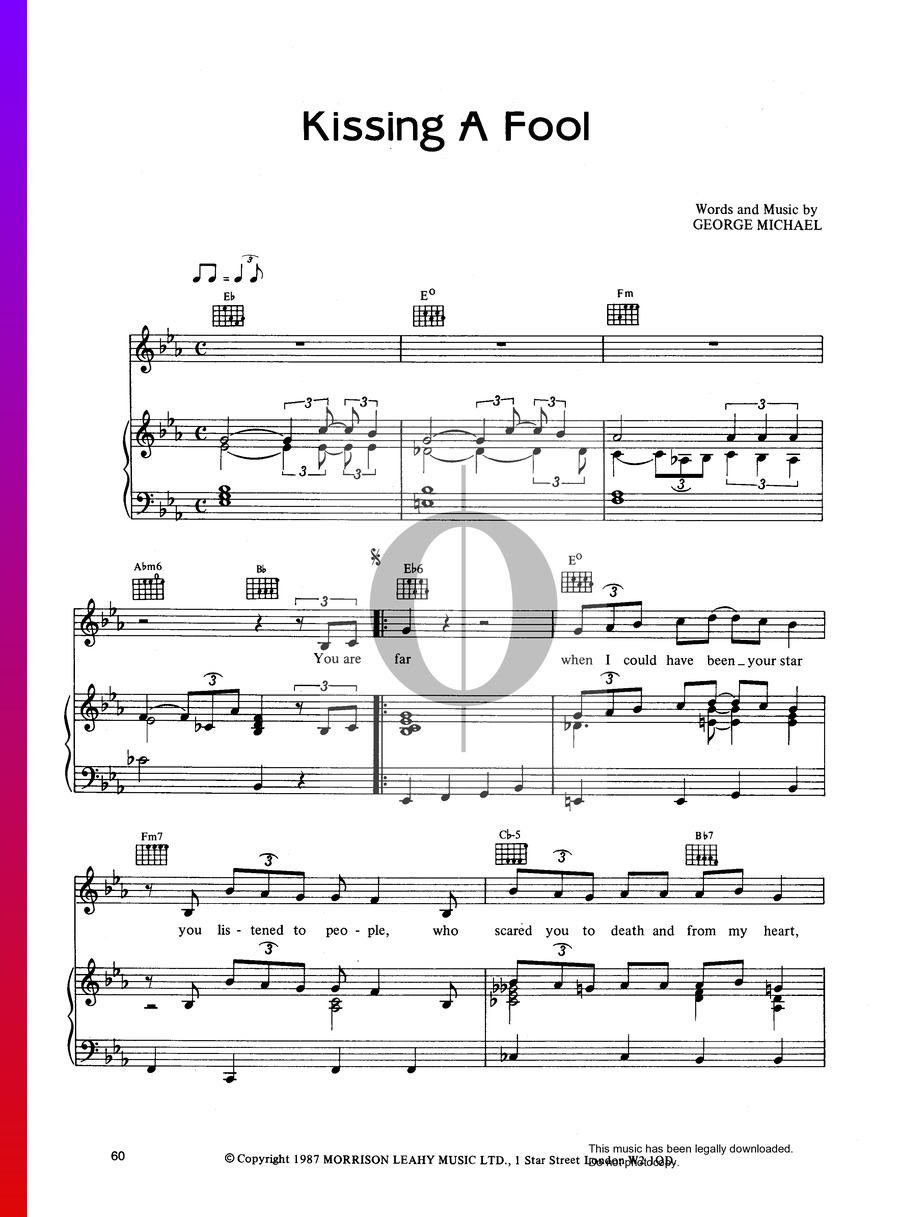 Kissing A Fool (George Michael) Piano Sheet Music - OKTAV