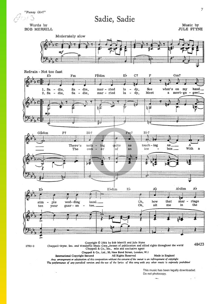 Sadie Sadie (Barbra Streisand) Piano Sheet Music - OKTAV