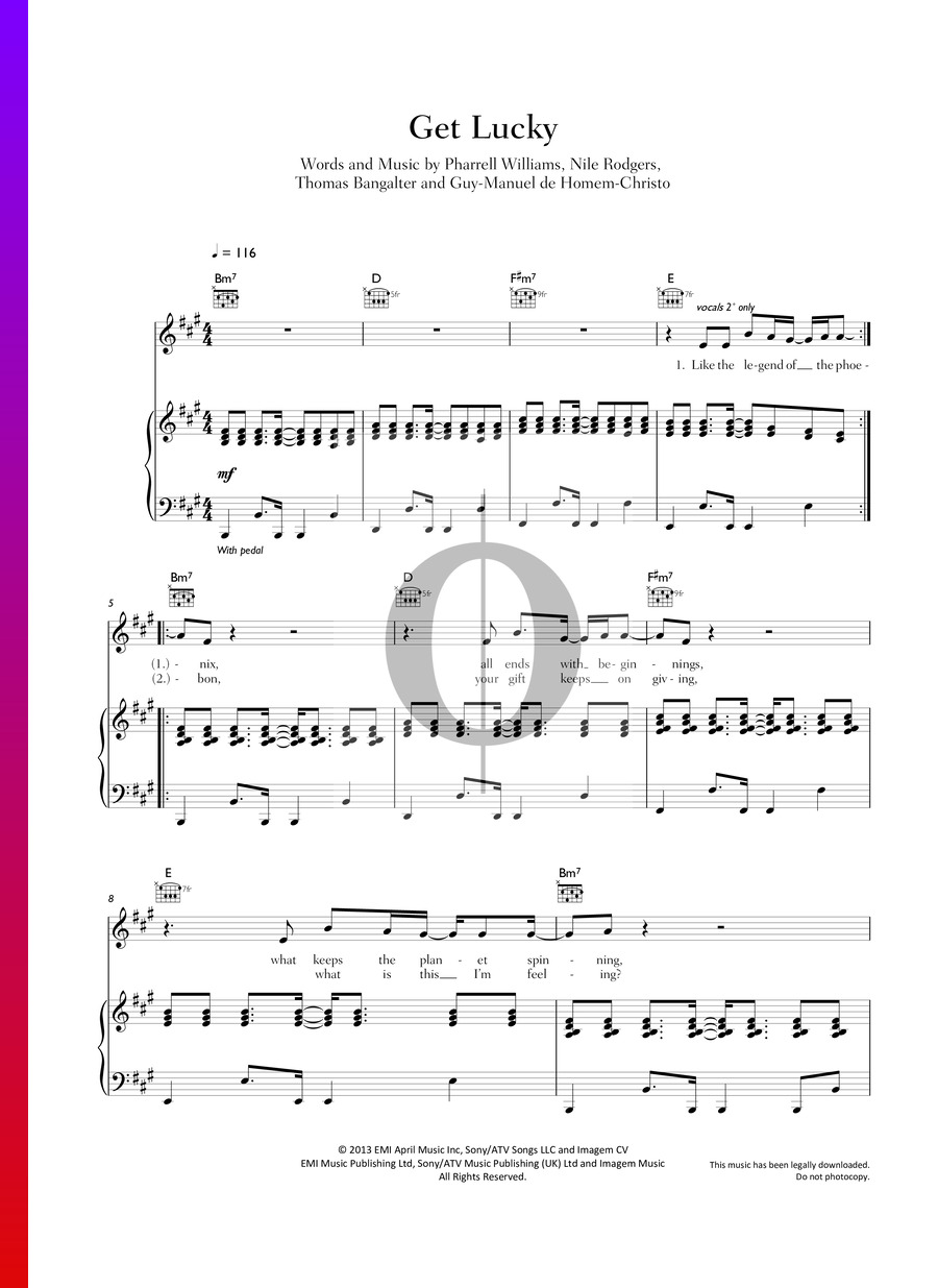 Get Lucky (Pharrell Williams, Daft Punk) Piano Sheet Music - OKTAV