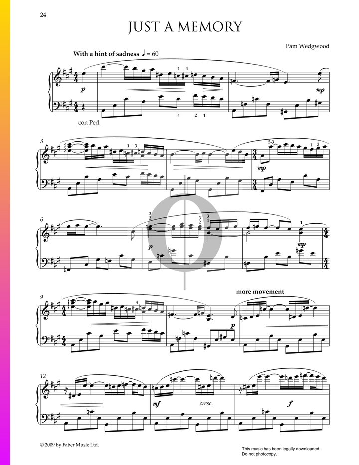 Just A Memory (Pam Wedgwood) Piano Sheet Music - OKTAV