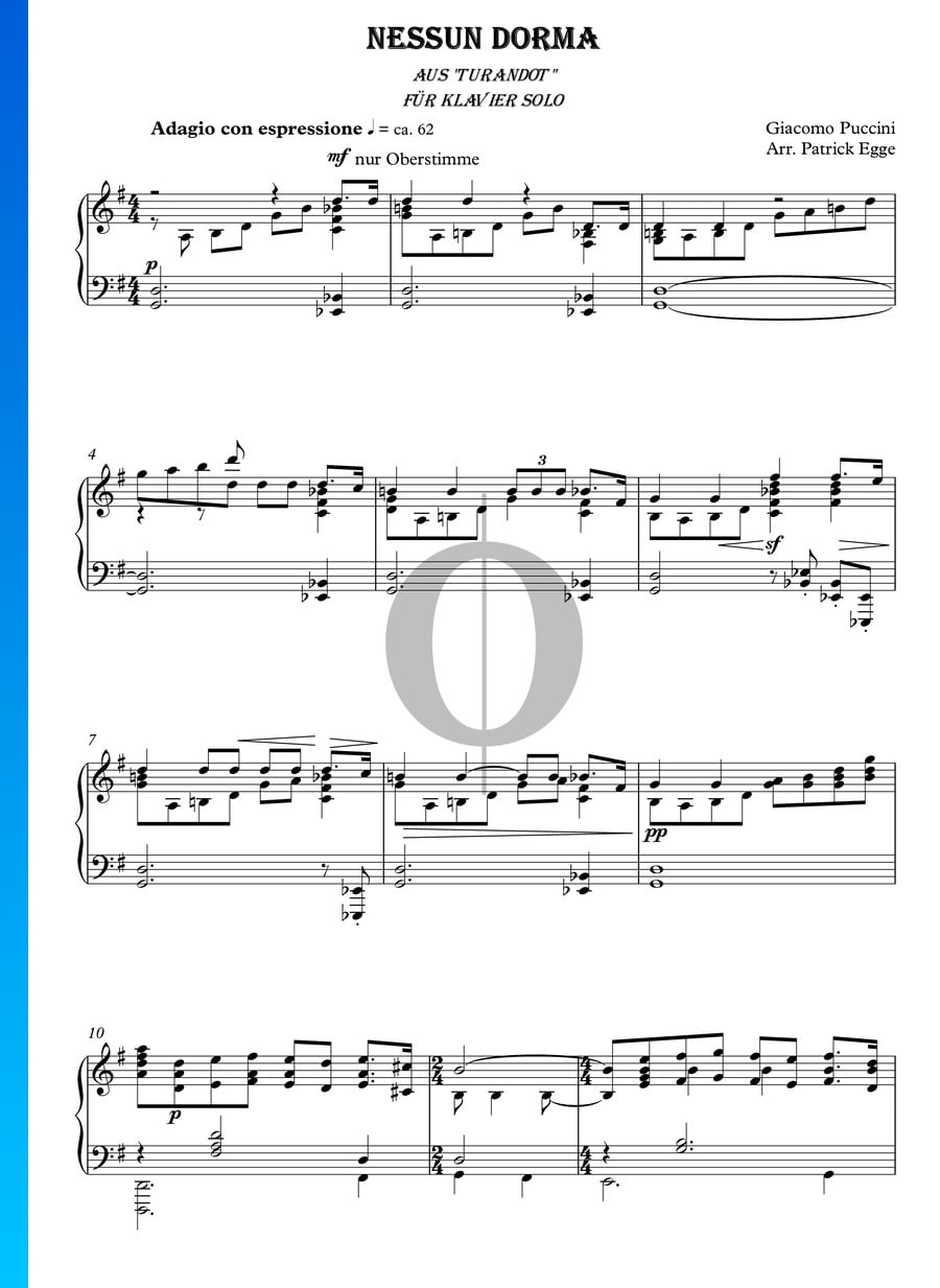 Nessun dorma (Giacomo Puccini) Piano Sheet Music - OKTAV