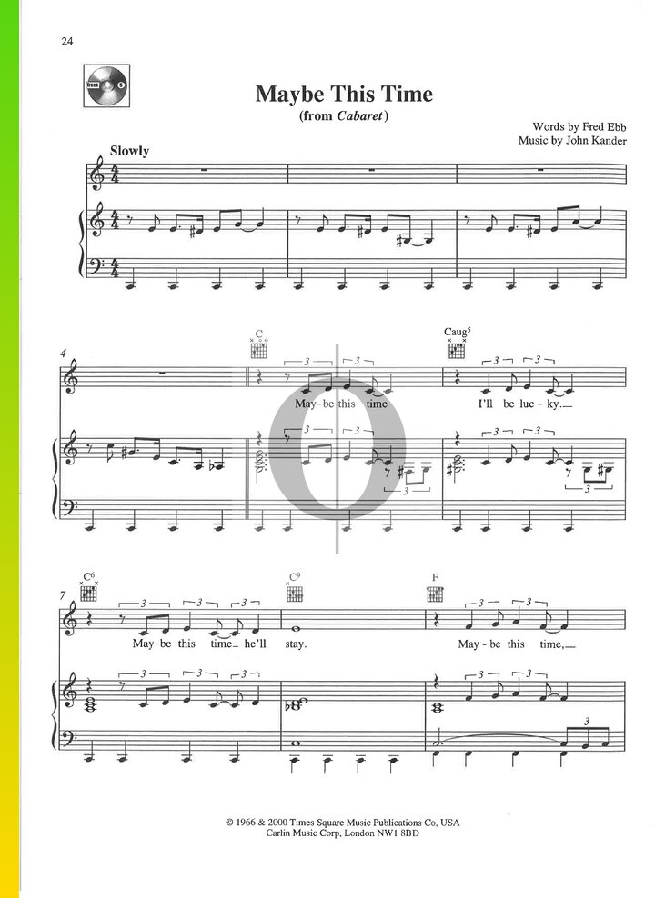 Maybe This Time (Liza Minnelli) Piano Sheet Music - OKTAV