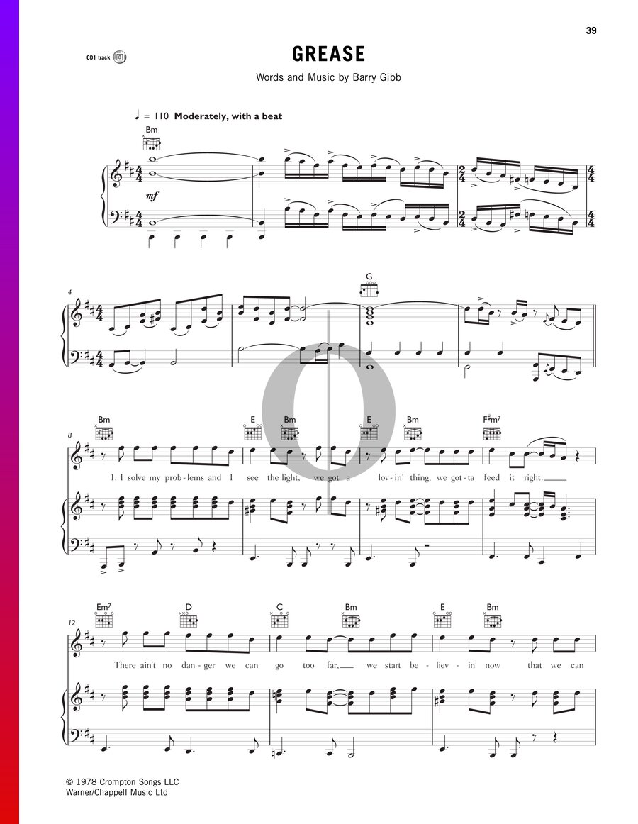 Grease (Frankie Valli) Piano Sheet Music - OKTAV
