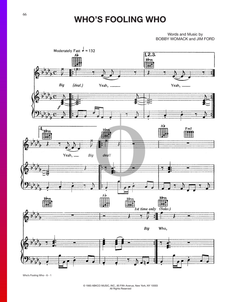 Who's Fooling Who (Bobby Womack) Piano Sheet Music - OKTAV