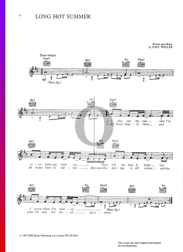 Long Hot Summer (The Style Council) Piano Sheet Music - OKTAV