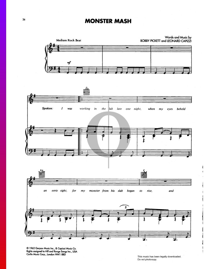 Monster Mash (Bobby Pickett) Piano Sheet Music - OKTAV