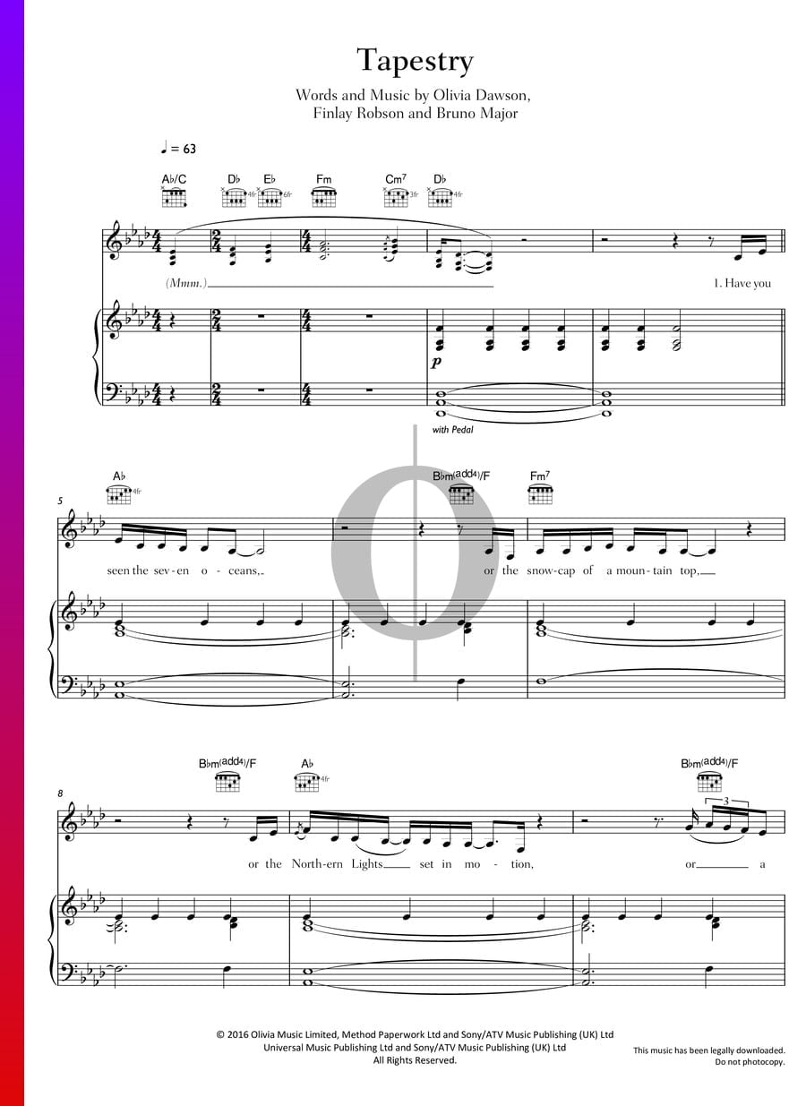 Tapestry Sheet Music (Piano, Guitar, Voice) - OKTAV