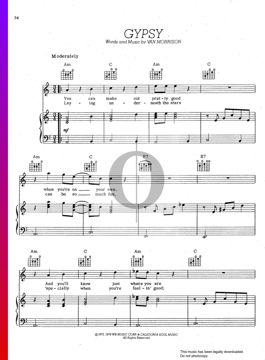 Gypsy (Van Morrison) Piano Sheet Music - OKTAV