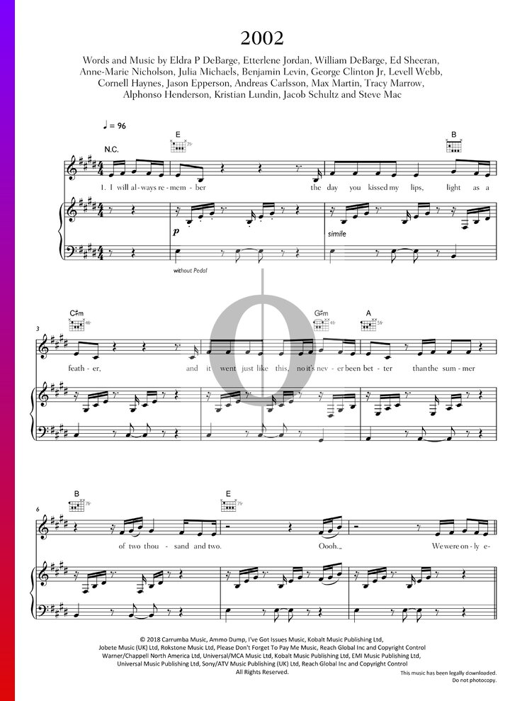 2002 (Anne-Marie) Piano Sheet Music - OKTAV