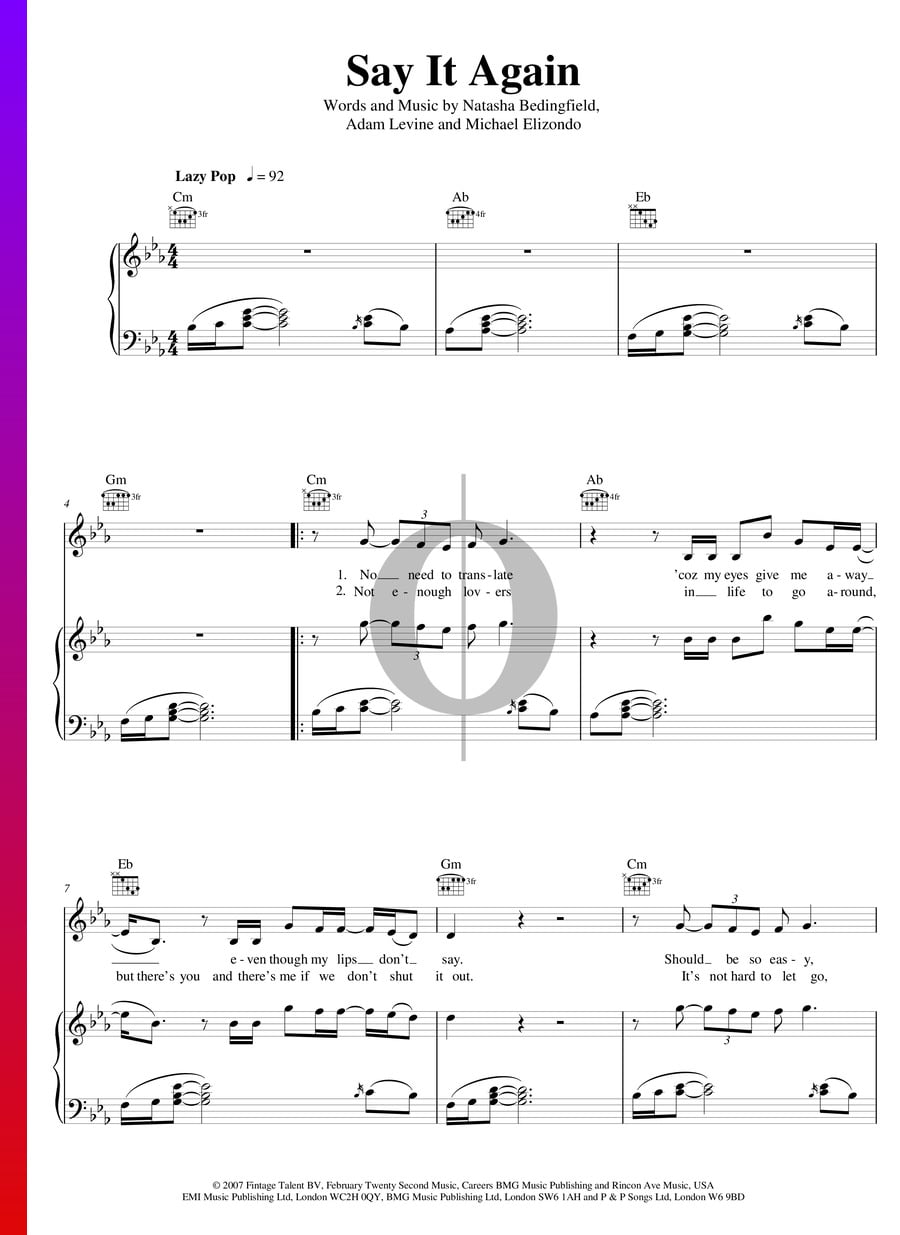Say It Again (Natasha Bedingfield) Piano Sheet Music - OKTAV