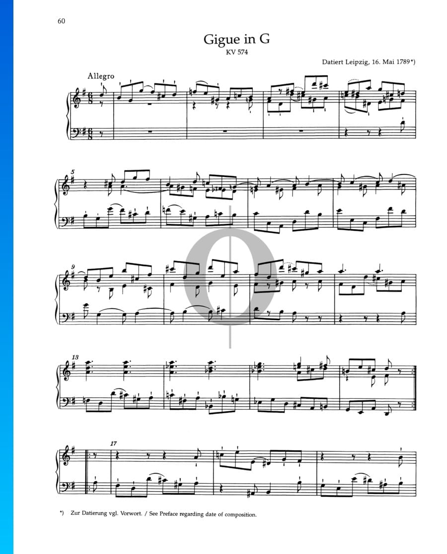 Gigue G Major, KV 574 (Wolfgang Amadeus Mozart) Piano Sheet Music - OKTAV