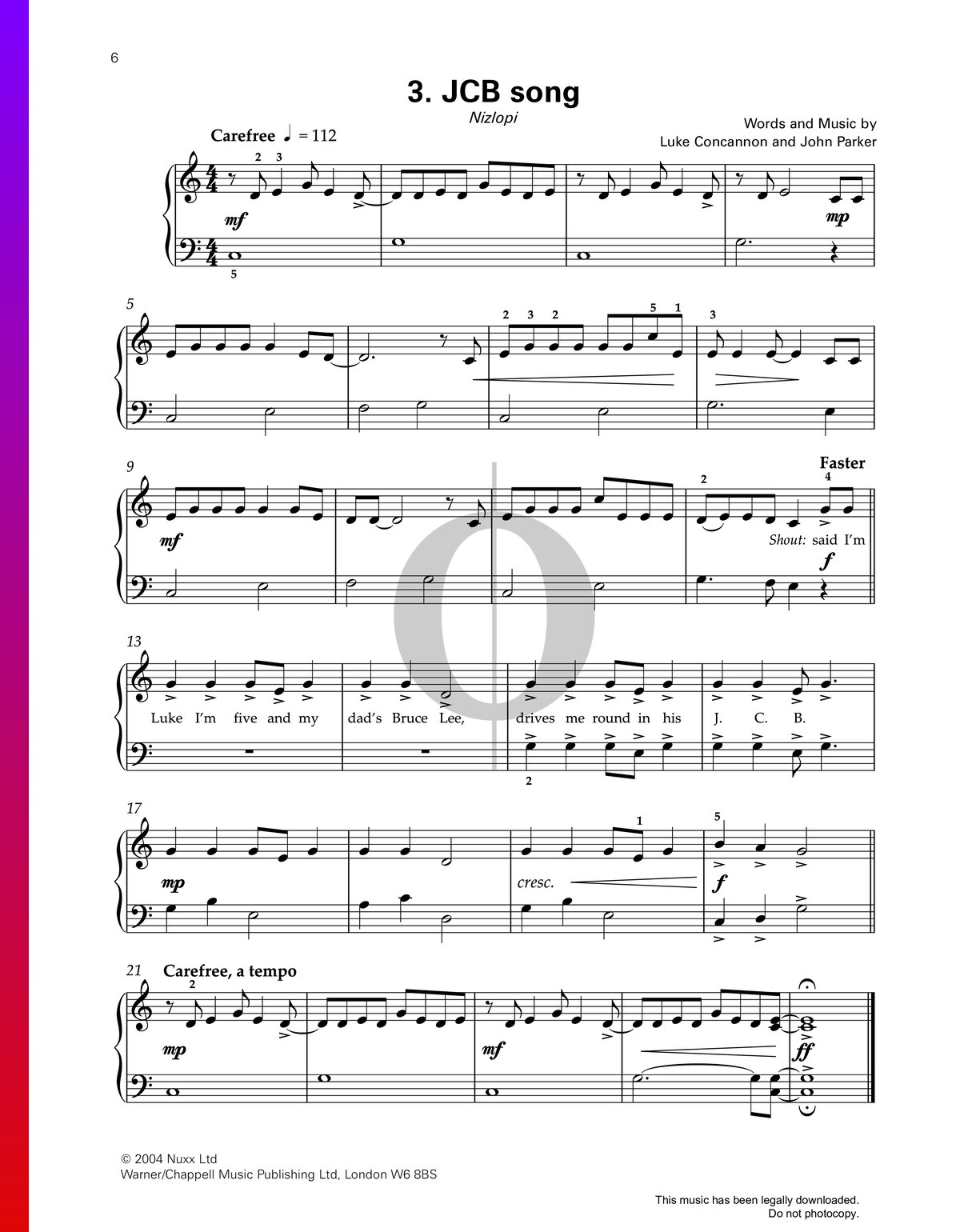 JCB Song (Nizlopi) Piano Sheet Music - OKTAV