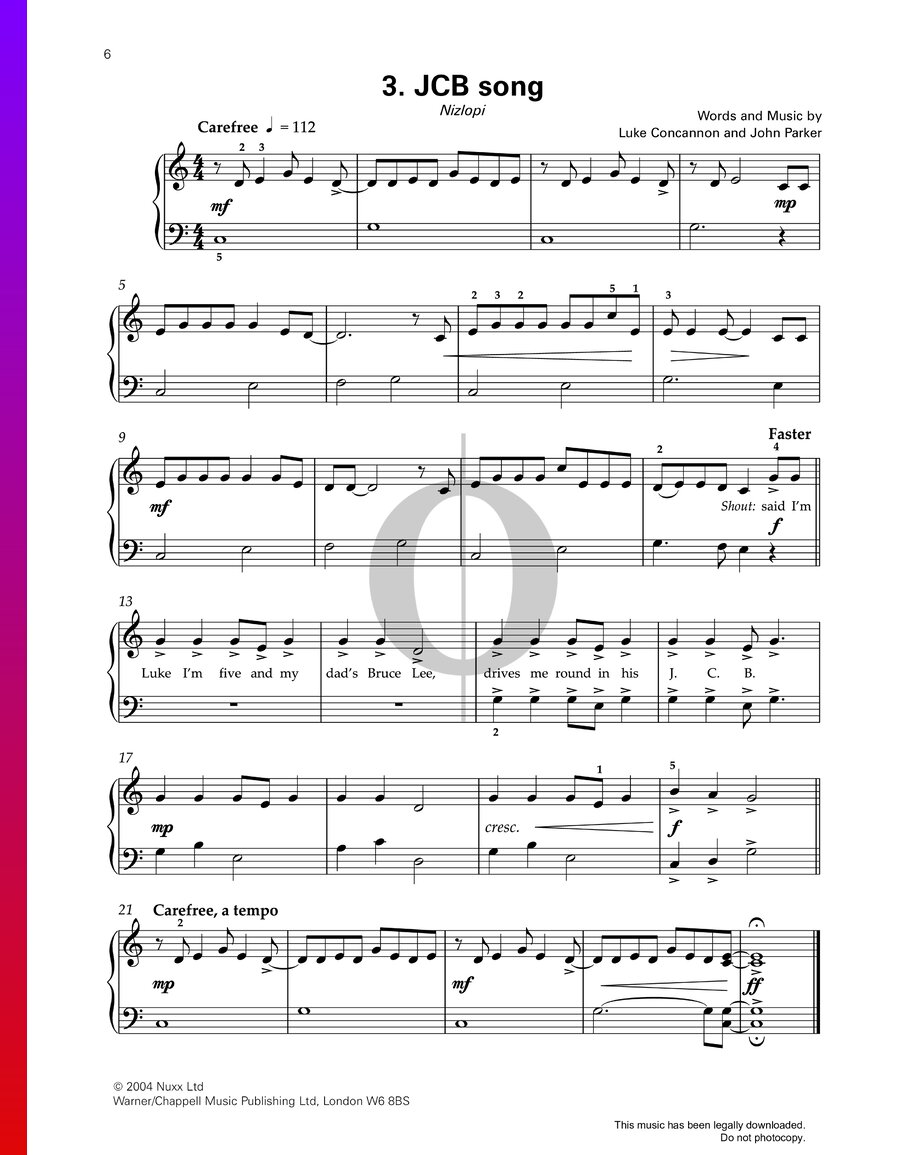 JCB Song (Nizlopi) Piano Sheet Music - OKTAV