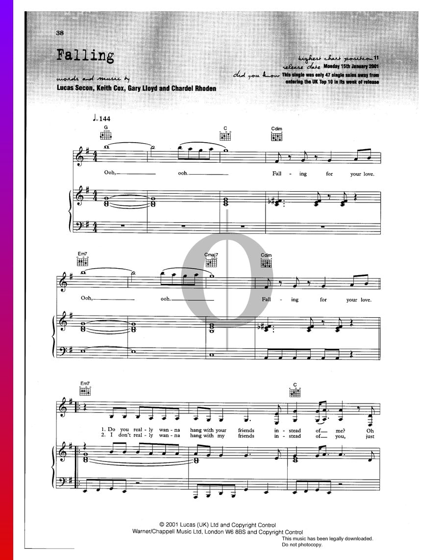 Falling (Boom!) Piano Sheet Music - OKTAV