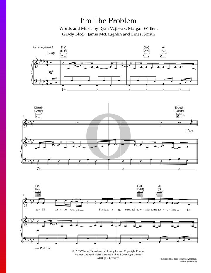 I'm The Problem (Morgan Wallen) Piano Sheet Music - OKTAV