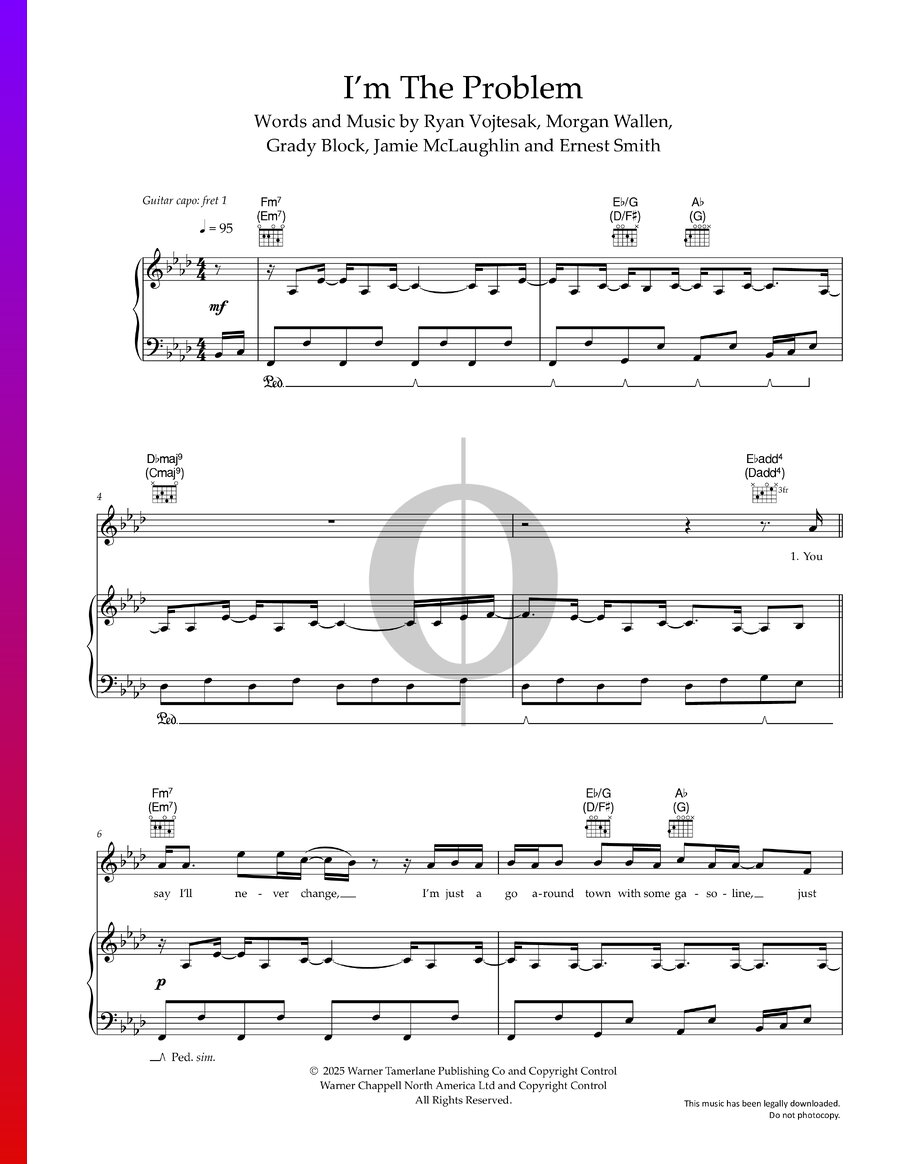 I'm The Problem (Morgan Wallen) Piano Sheet Music - OKTAV
