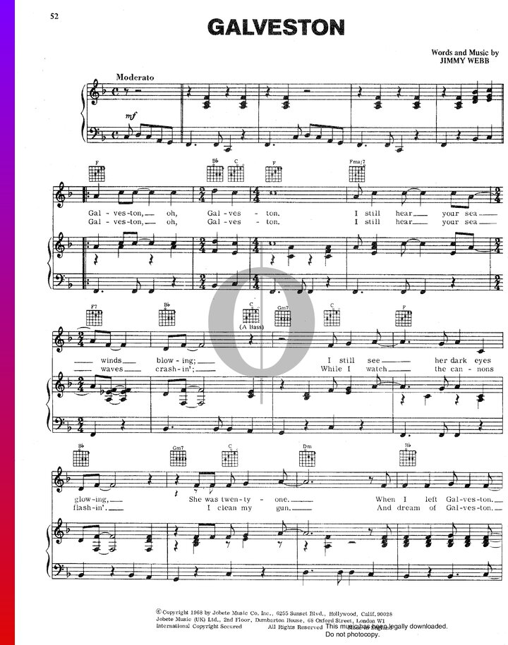 Galveston (Jimmy Webb) Piano Sheet Music - OKTAV
