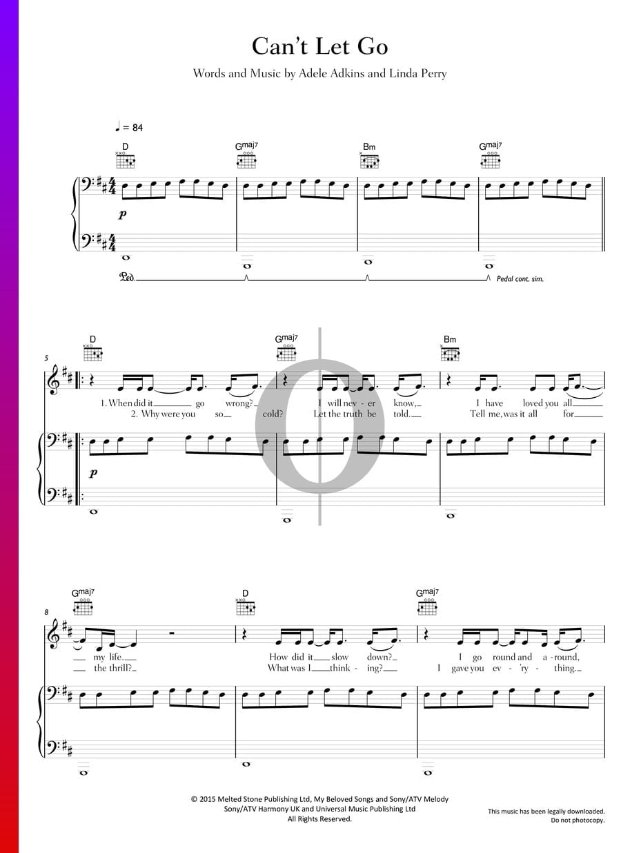Can't Let Go (Adele) Piano Sheet Music - OKTAV