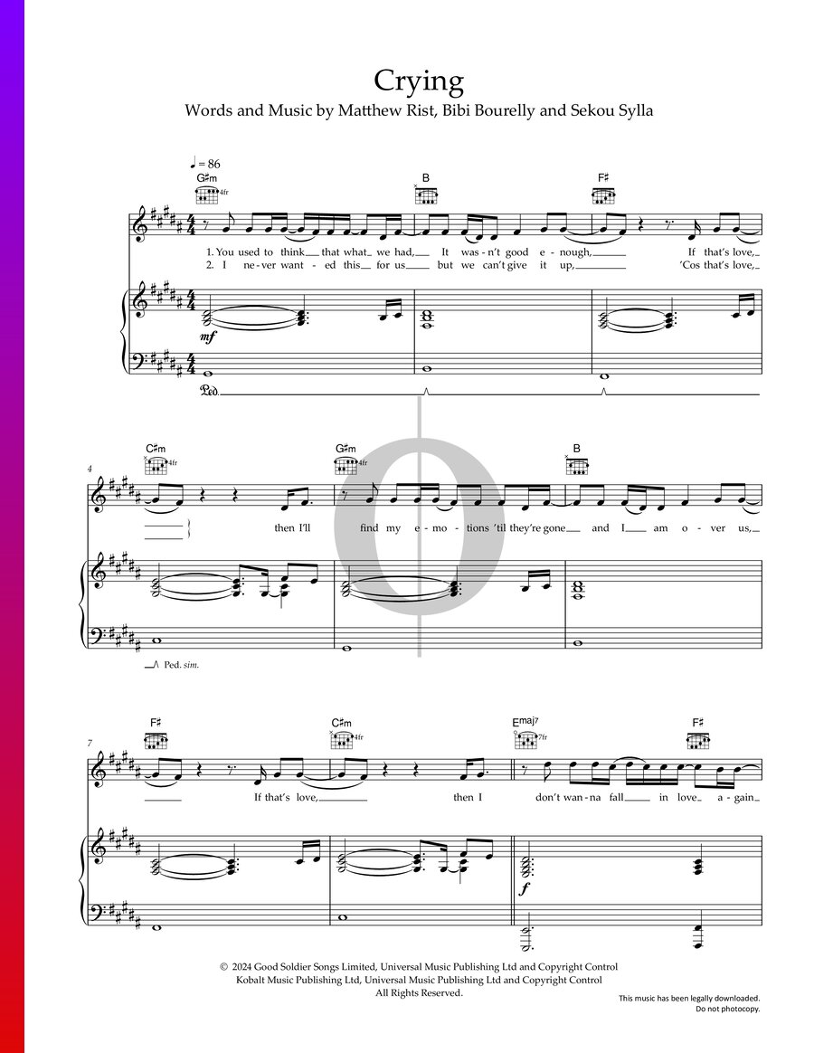 Crying (Sekou) Piano Sheet Music - OKTAV