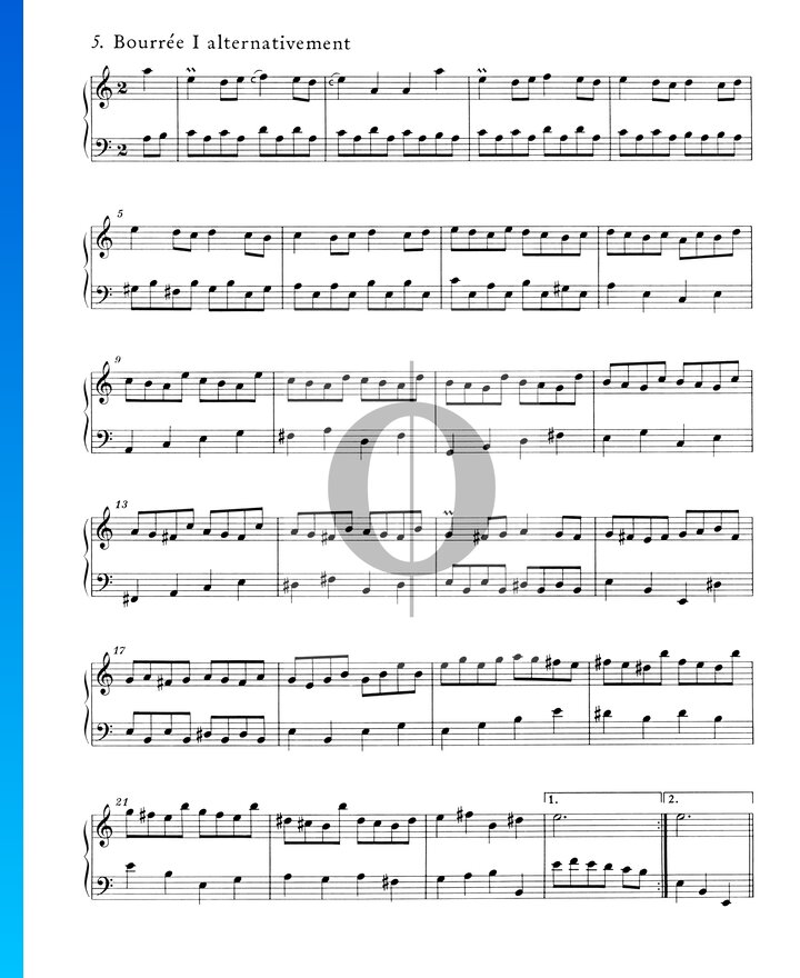 Englische Suite Nr. 2 a-Moll, BWV 807: 5./6. Bourrée I und II Klaviernoten (Johann Sebastian ...