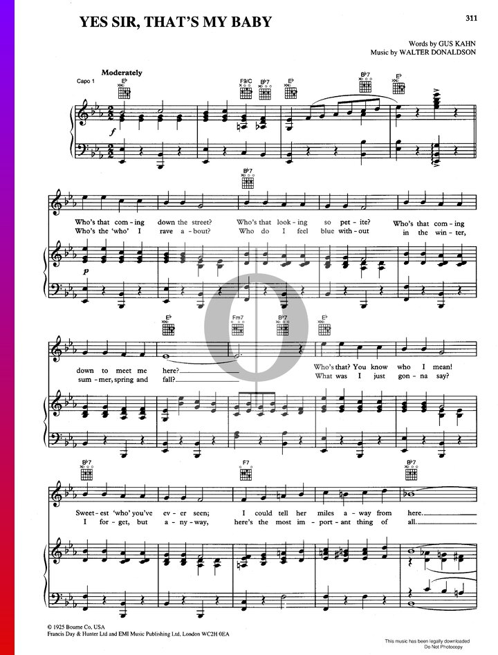Yes Sir, That's My Baby (Lee Morse) Piano Sheet Music - OKTAV