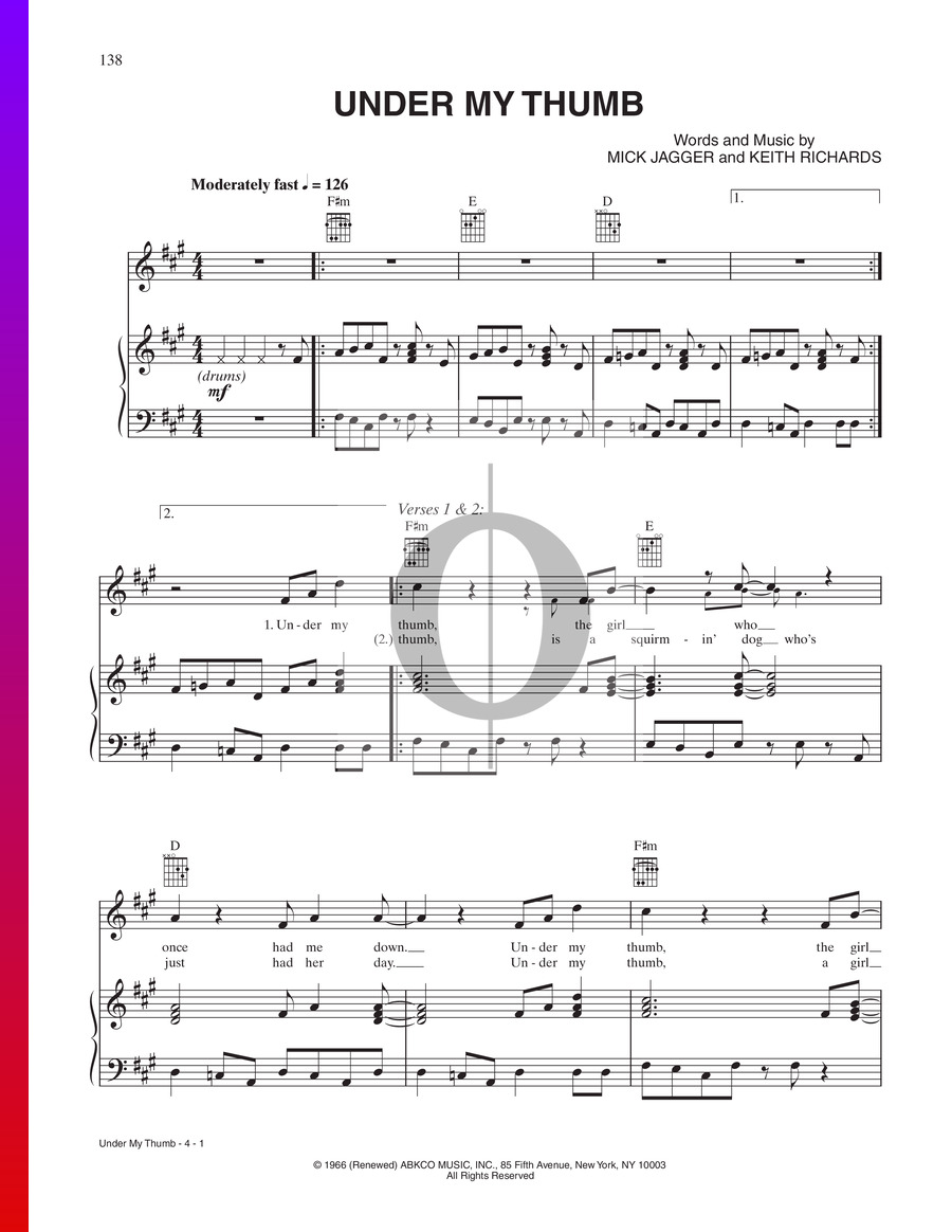Under My Thumb (The Rolling Stones) Piano Sheet Music - OKTAV