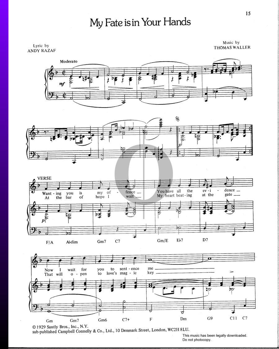 My Fate Is In Your Hands (Fats Waller) Piano Sheet Music - OKTAV