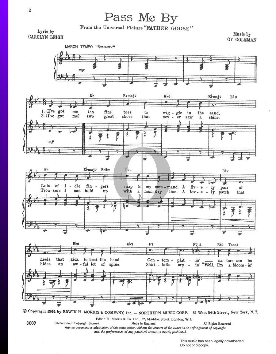 Pass Me By (Cy Coleman) Piano Sheet Music - OKTAV