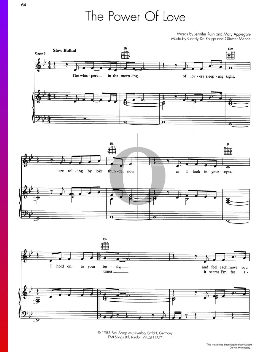 The Power of Love (Jennifer Rush) Piano Sheet Music - OKTAV