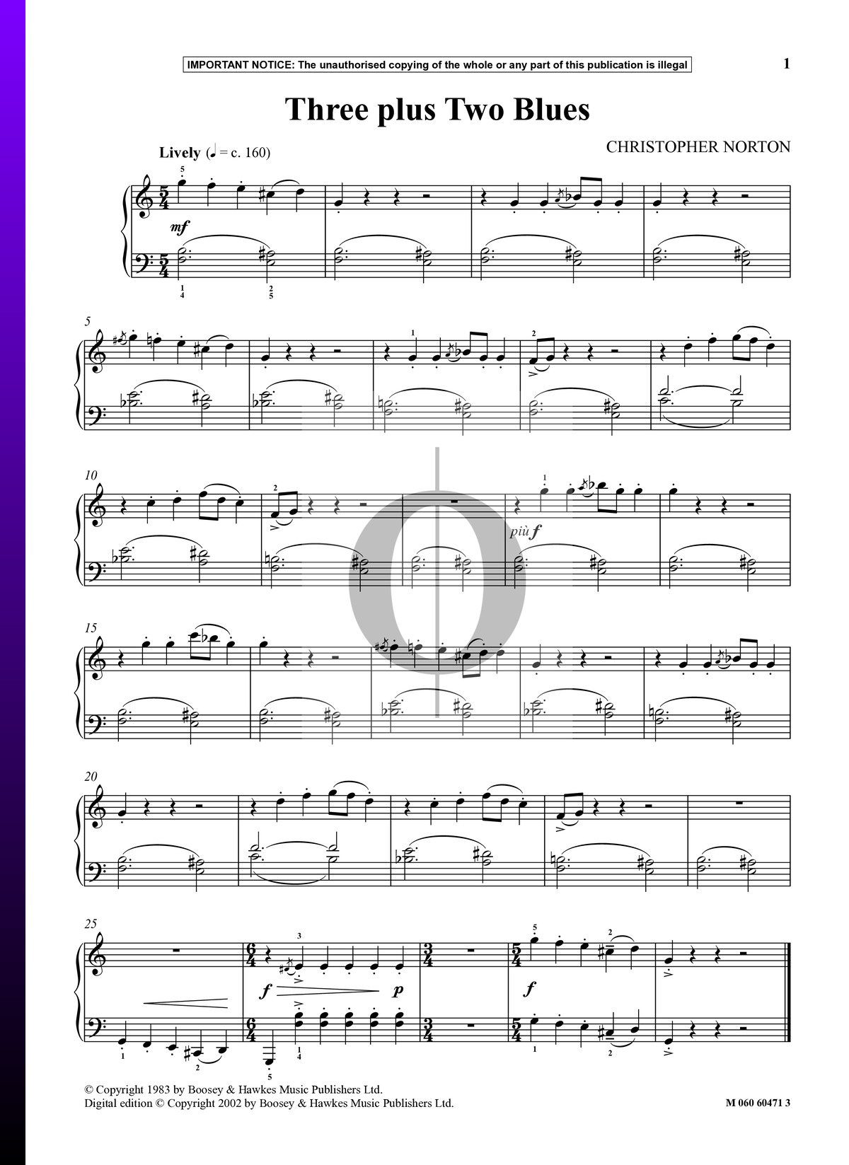 Three Plus Two Blues (Christopher Norton) Piano Sheet Music - OKTAV