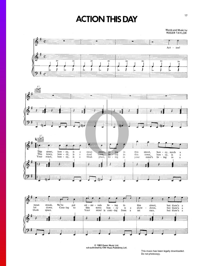 Action This Day (Queen) Piano Sheet Music - OKTAV
