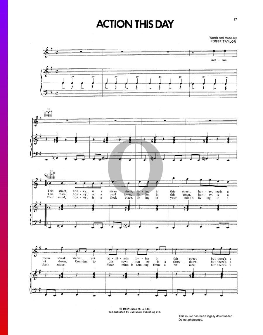 Action This Day (Queen) Piano Sheet Music - OKTAV