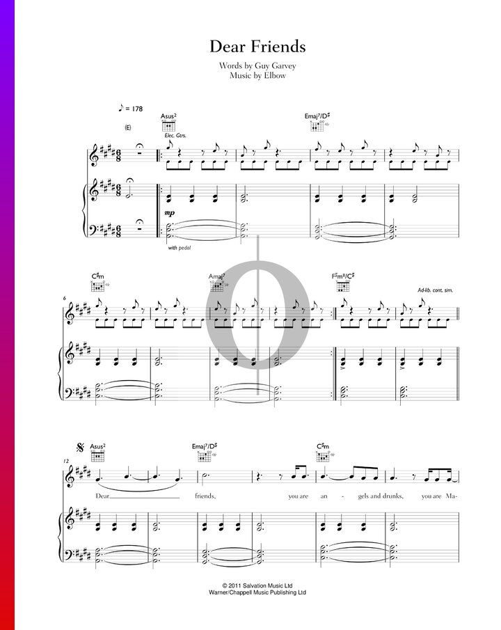 Dear Friends (Elbow) Piano Sheet Music - OKTAV