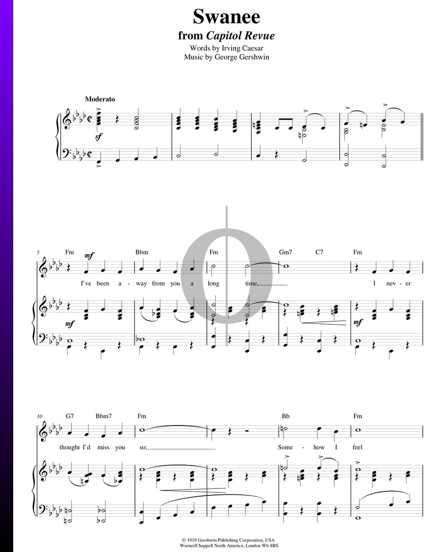 Swanee (George Gershwin) Piano Sheet Music - OKTAV
