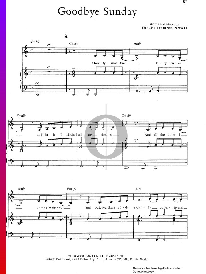 Goodbye Sunday (Everything but the Girl) Piano Sheet Music - OKTAV