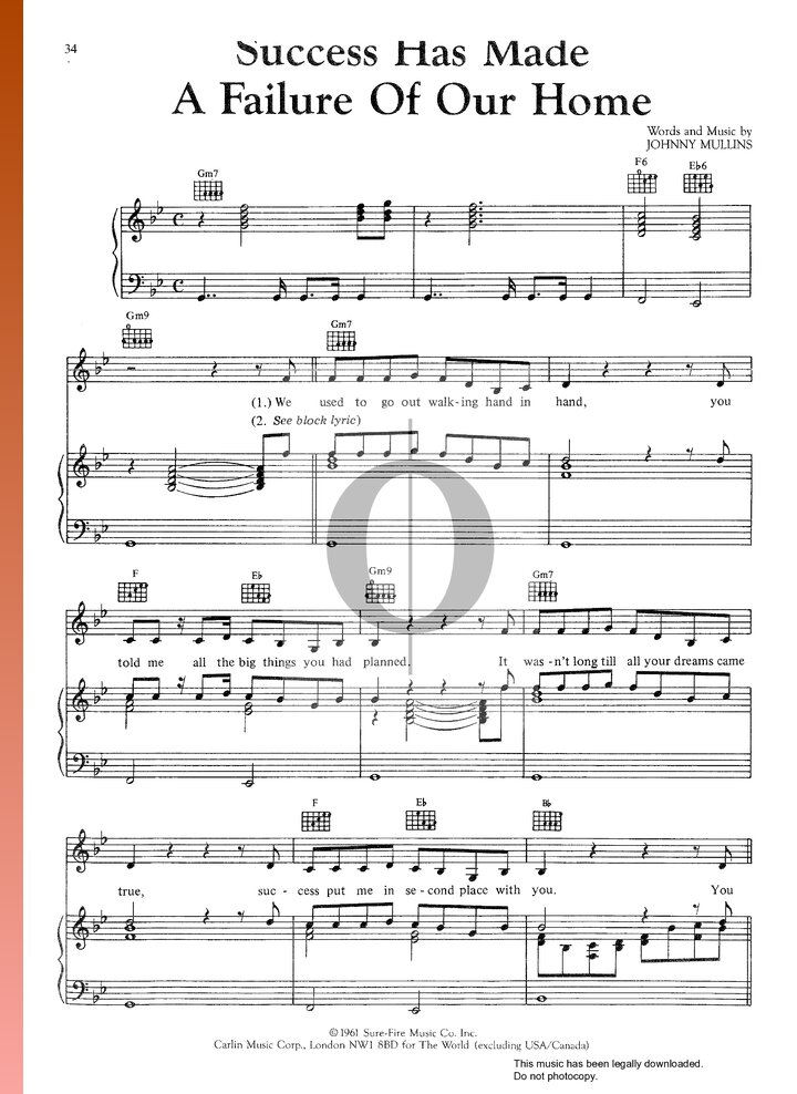 Success Has Made A Failure Of Our Home (Loretta Lynn) Piano Sheet Music ...