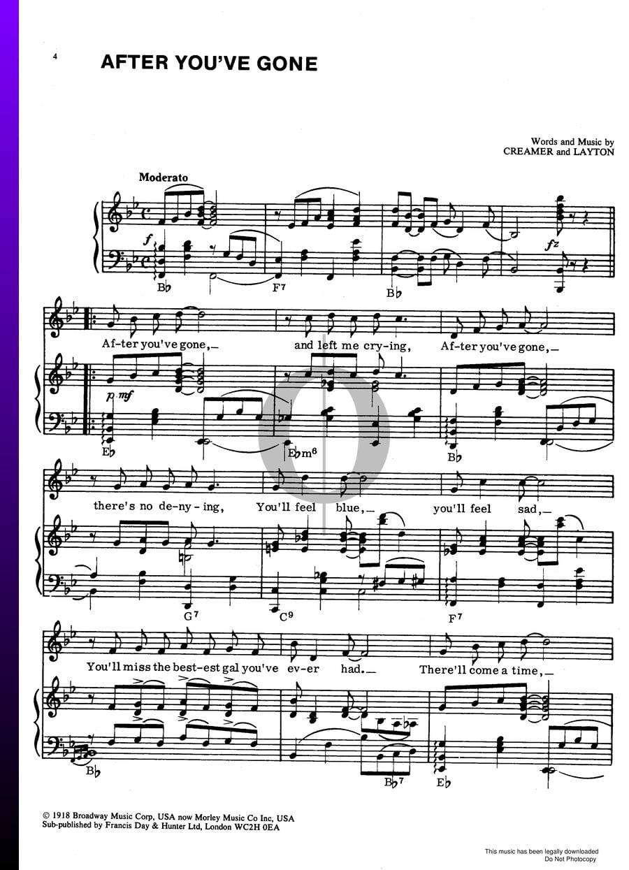 After You've Gone (Turner Layton) Piano Sheet Music - OKTAV