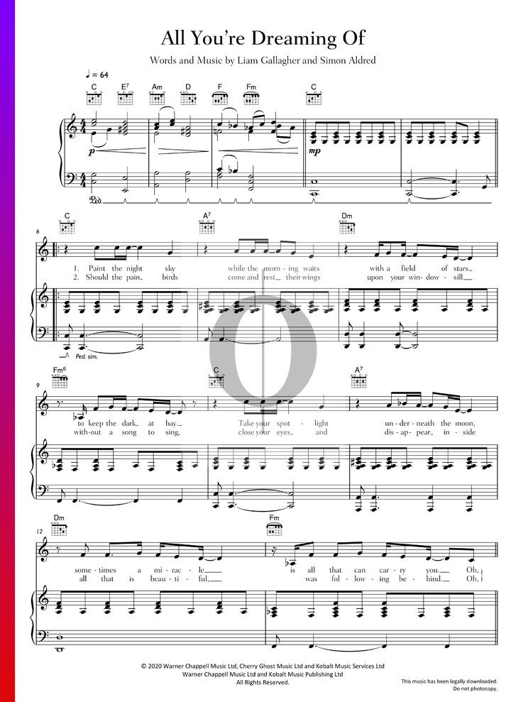 All You're Dreaming Of (Liam Gallagher) Piano Sheet Music - OKTAV
