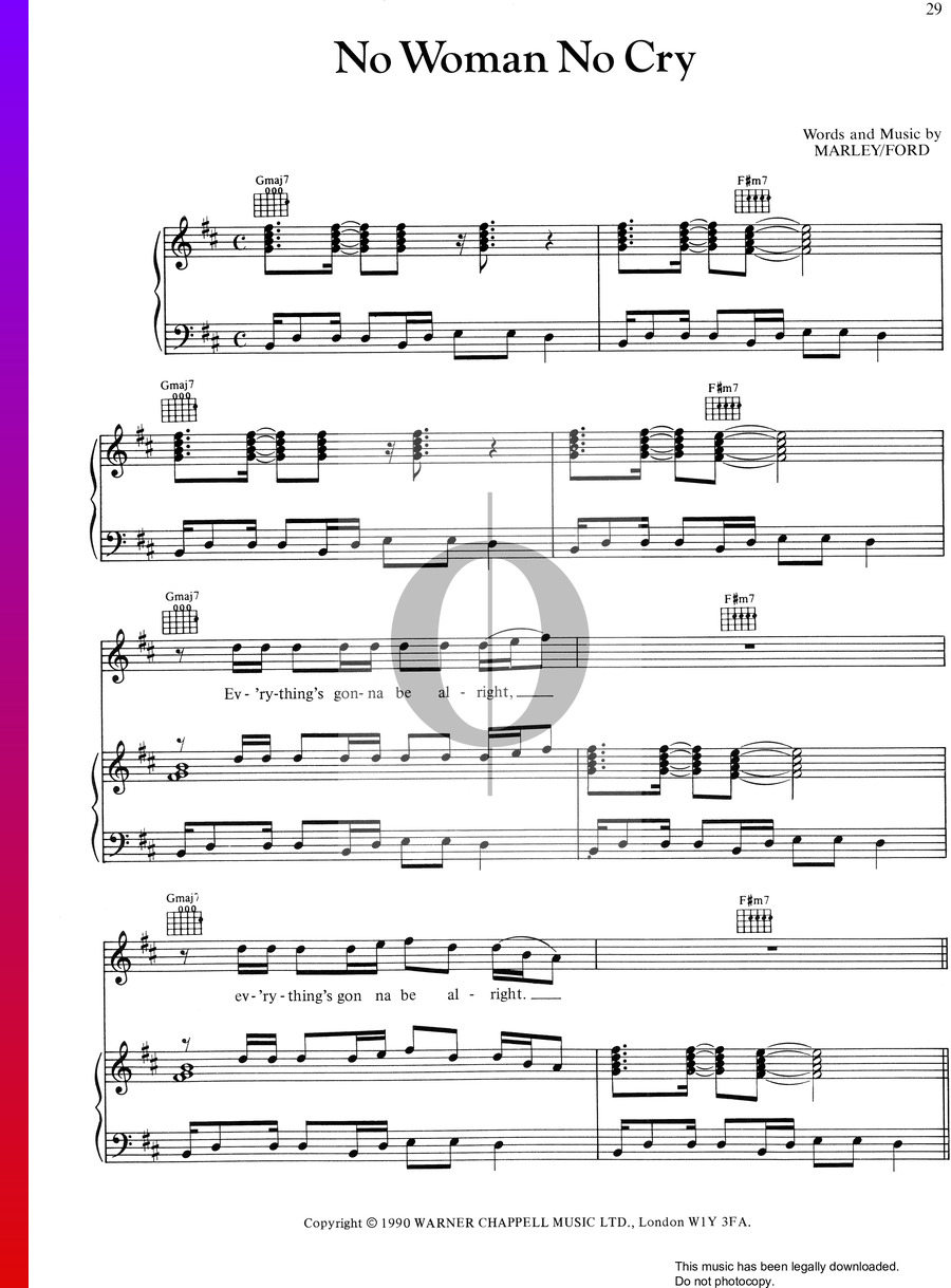No Woman, No Cry (Bob Marley and the Wailers) Piano Sheet Music - OKTAV