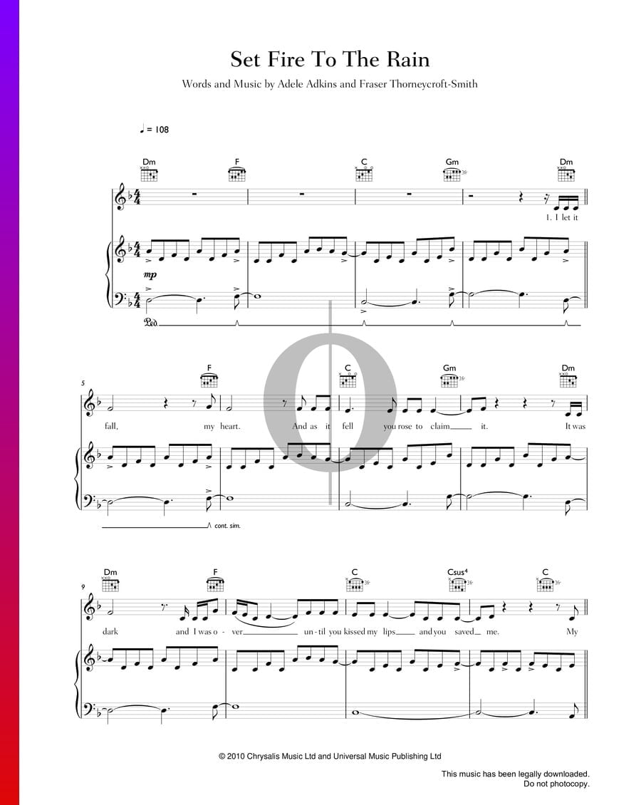 Set Fire To The Rain (Adele) Piano Sheet Music - OKTAV
