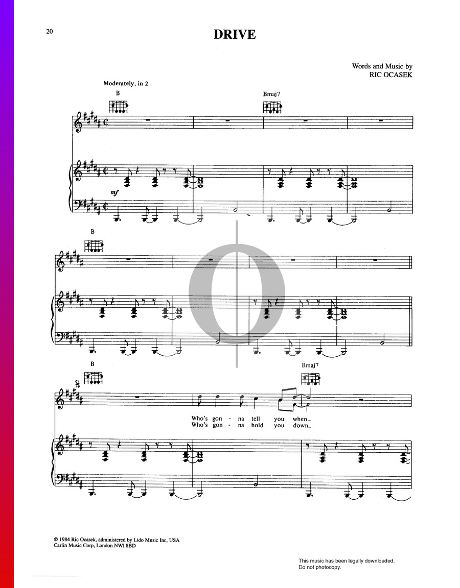 Drive (The Cars) Piano Sheet Music - OKTAV